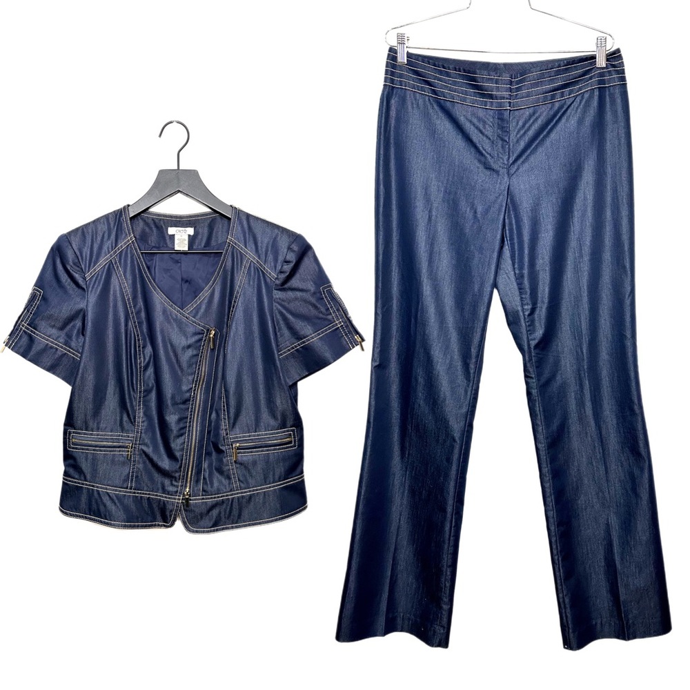 Y2k Cache Blue Chambray Short Sleeve Women’s Suit Top… - Gem